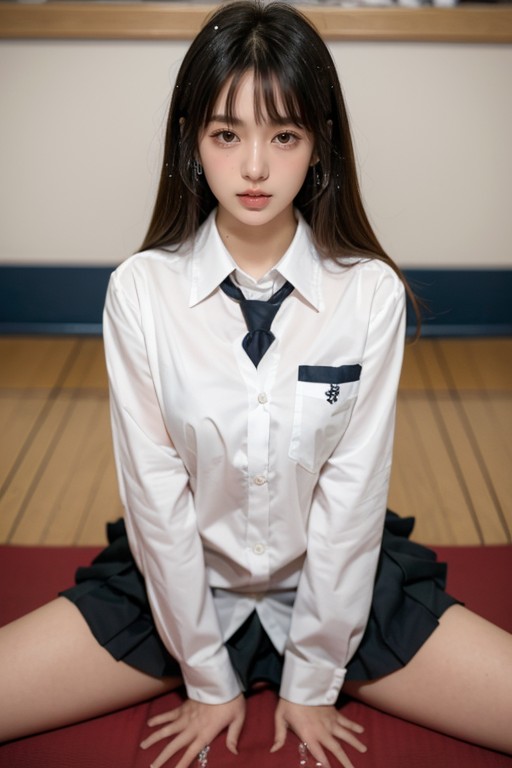 학교 유니폼 앞머리 분할 게이 Ai 포르노